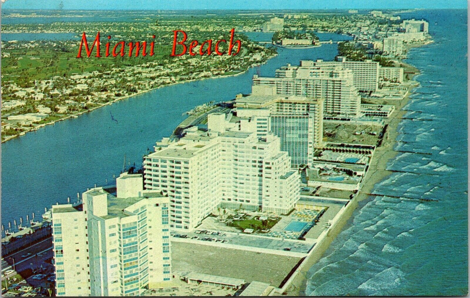 Miami Beach Florida Scenic Birds Eye View Ocean Chrome Cancel WOB ...