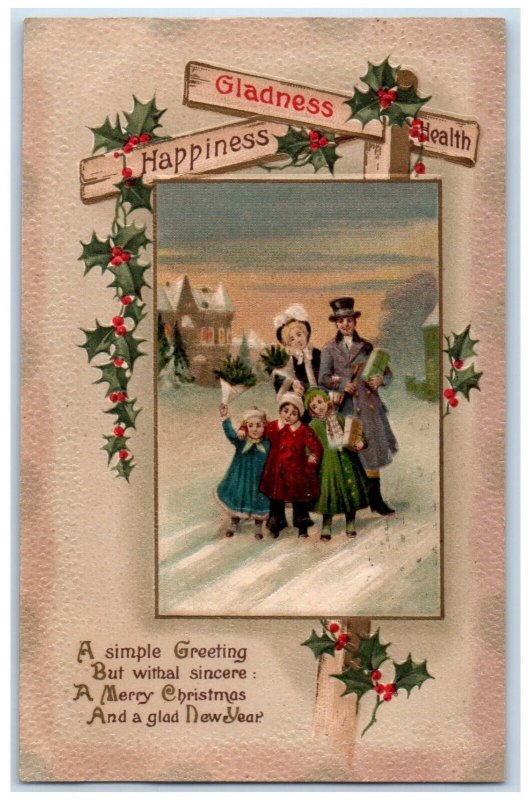 1912 Christmas Greetings Happy Family Gifts Holly Winter Freeport IL ...