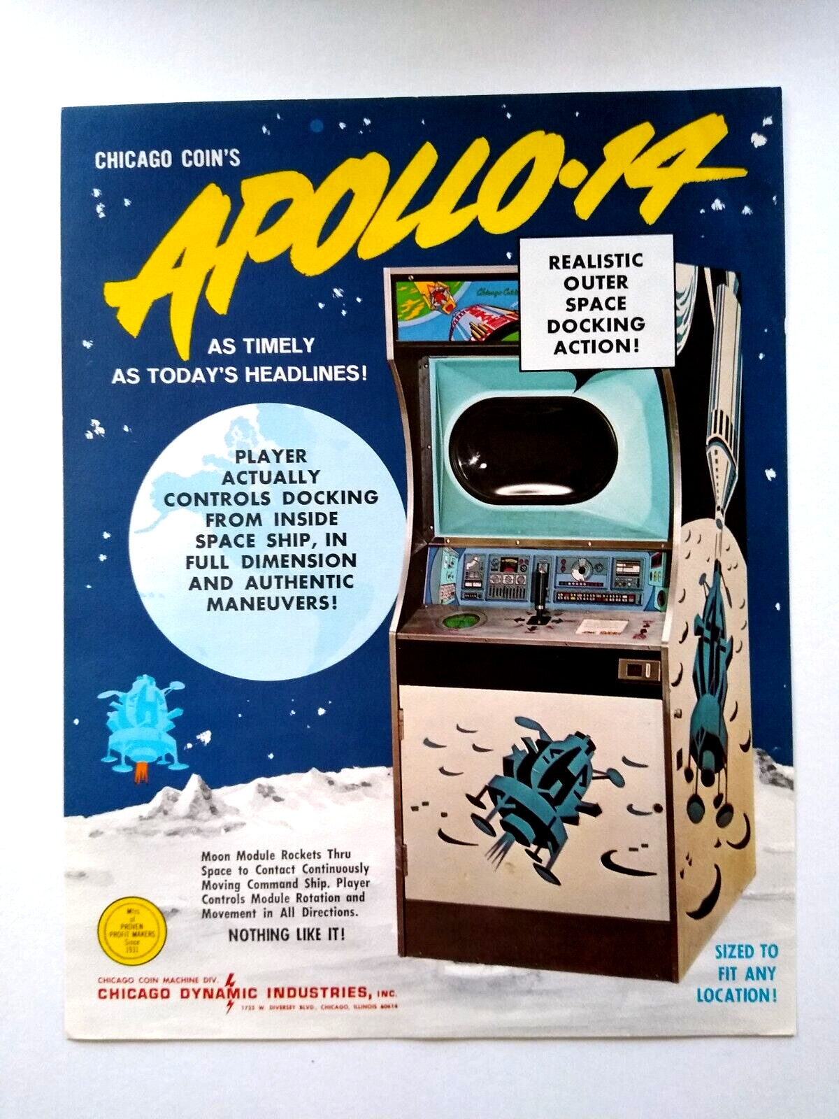 Apollo 14 Arcade Flyer Rockets Moon Landing Space Ship Retro Chicago ...
