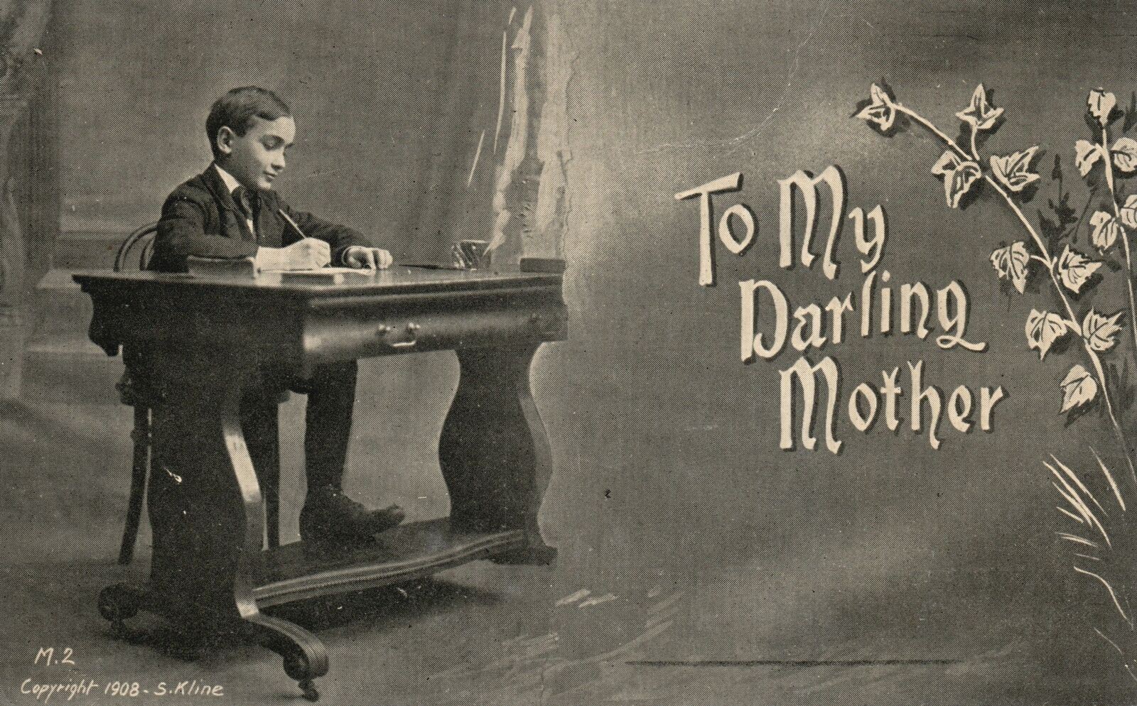 Vintage Postcard 1909 To My Darling Mother Greetings Little Man Writing ...