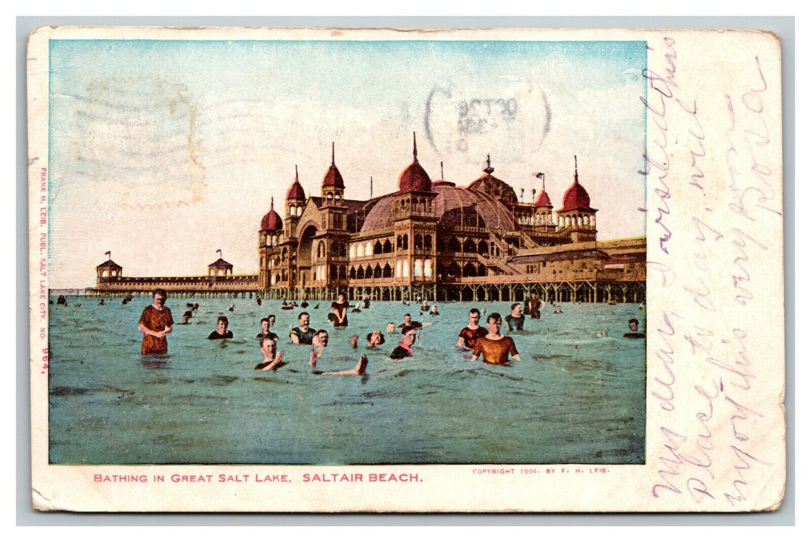 Vintage 1906 Postcard Bathing in Great Salt Lake Saltair Beach Utah ...