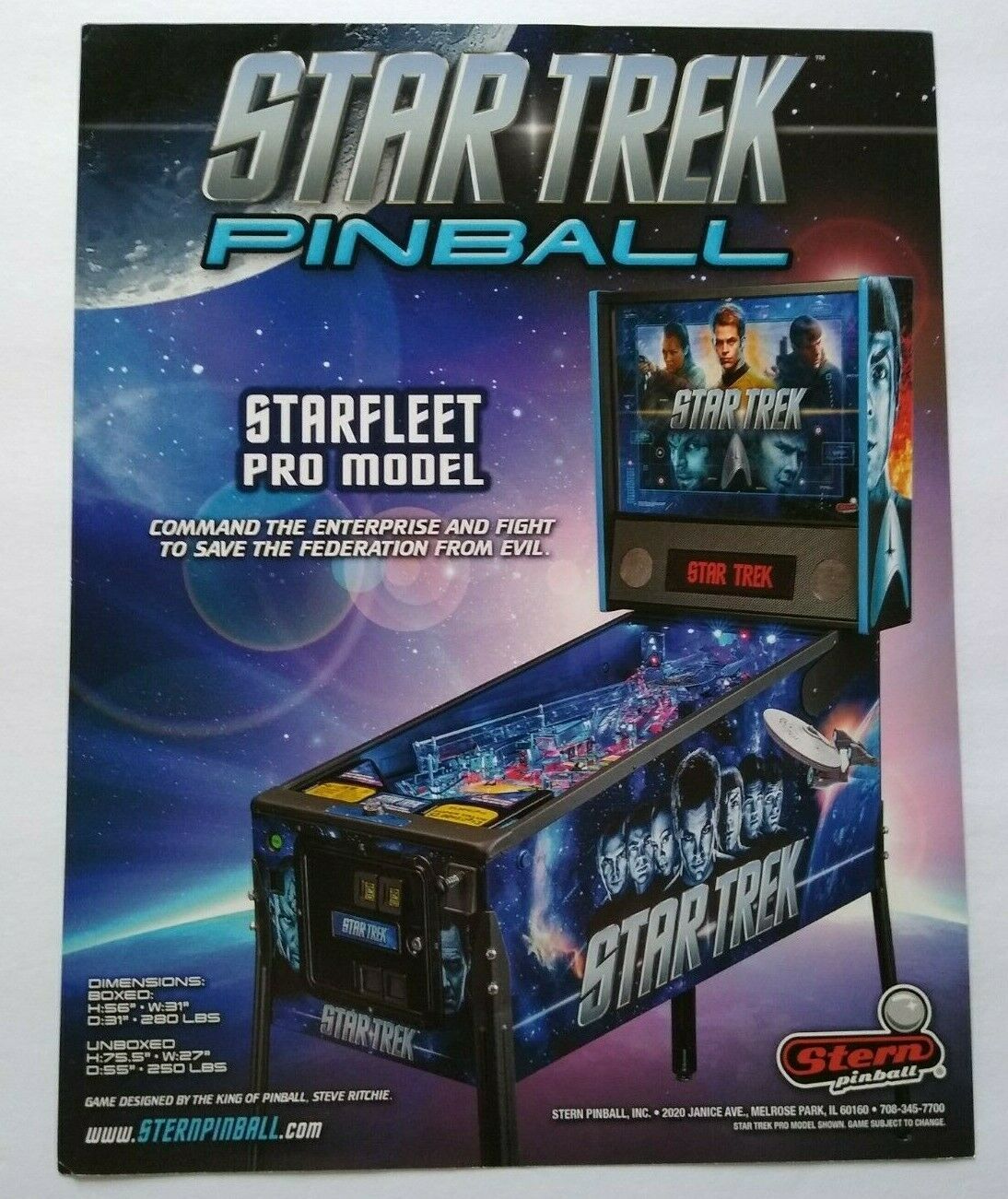 Star Trek Starfleet Pro Pinball FLYER 2013 Original Art Sheet Space Age ...