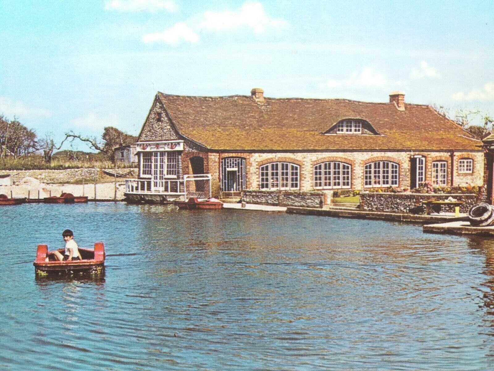 Pond Barn Cafe Bracklesham Bay Boy in Pedalo Vintage Postcard 1960s ...
