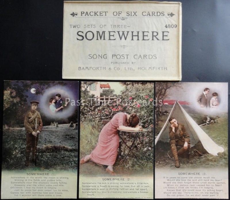 WW1 Bamforth Song Cards SOMEWHERE + Original Envelope Set of 3 No 4809 ...