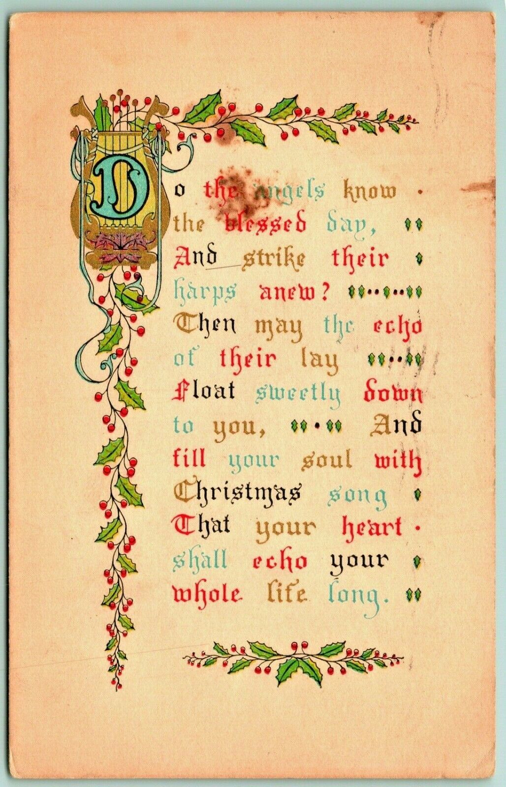 Christmas Angels Poem Holly Fancy Text International Art DB Postcard F7 ...