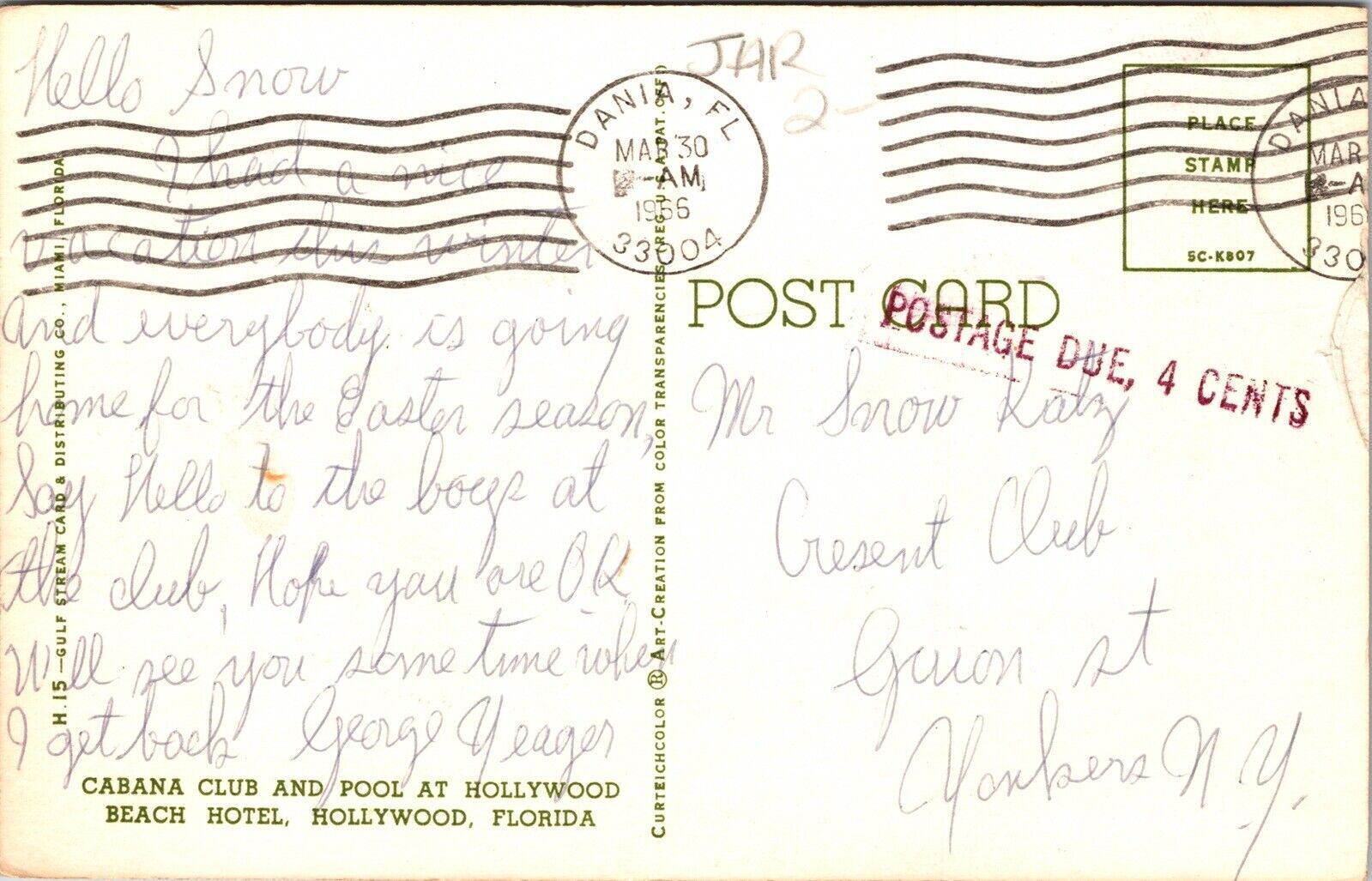 Hollywood By The Sea Beach Hotel Diving Board Swimming Pool 1966 Cancel ...