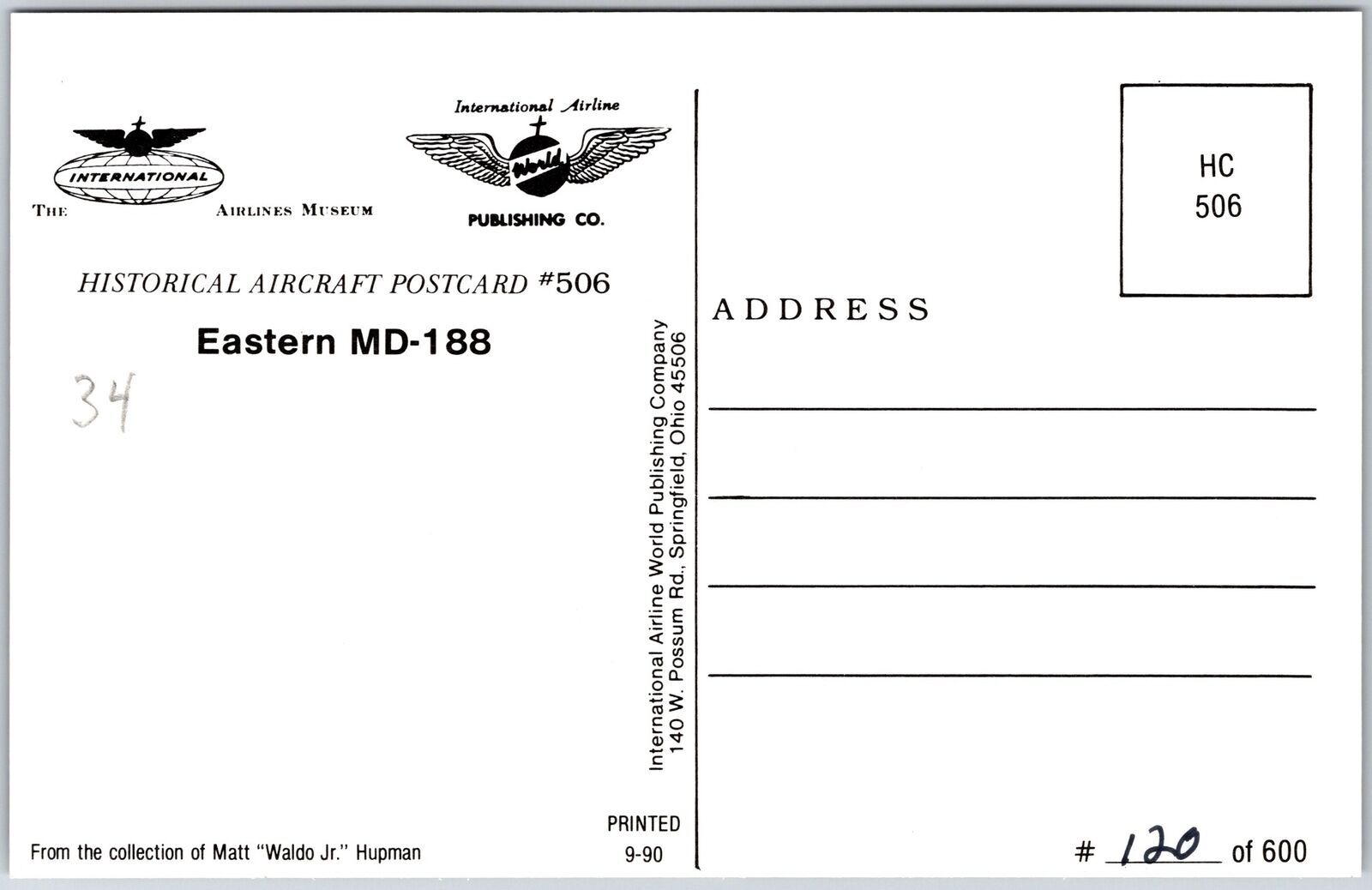 Airplane Eastern MD-188 International Airline Museum Aircraft Postcard ...