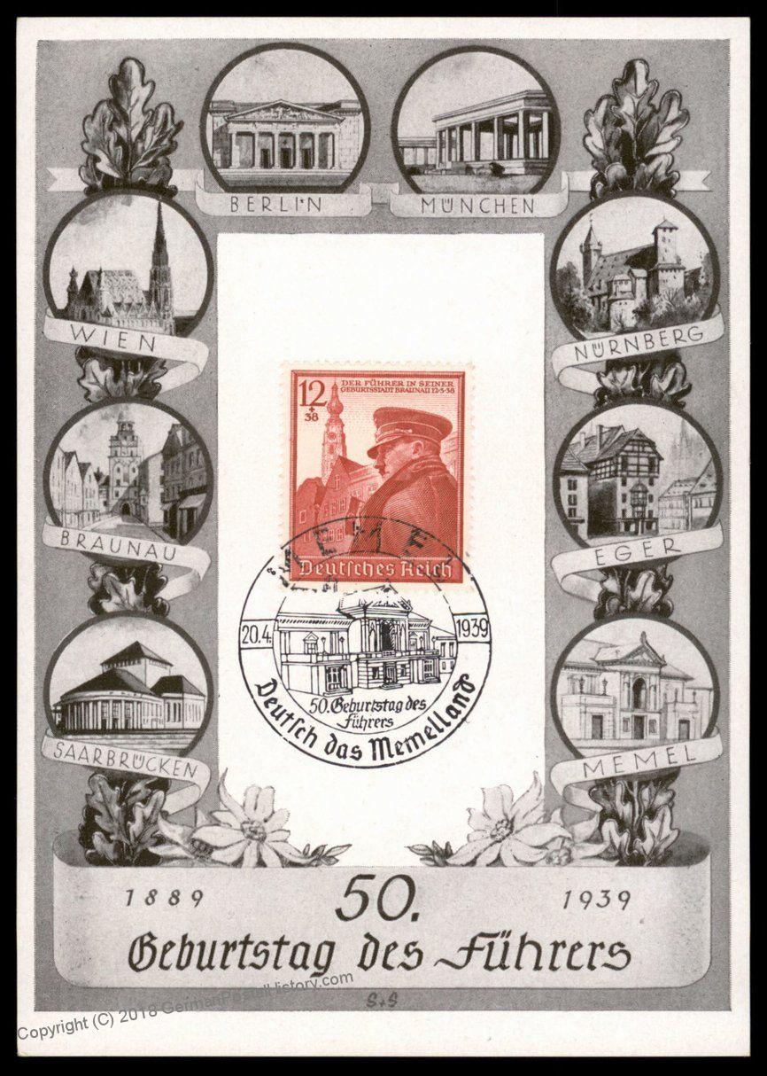 3rd Reich Germany Memel Hitler Milestones 50th Birthday Propaganda Card ...