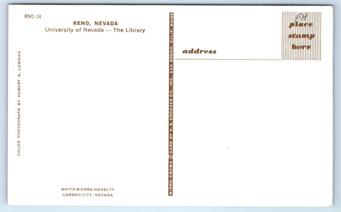 RENO, NV ~ Library UNIVERSITY of NEVADA Campus c1960s Postcard | United ...
