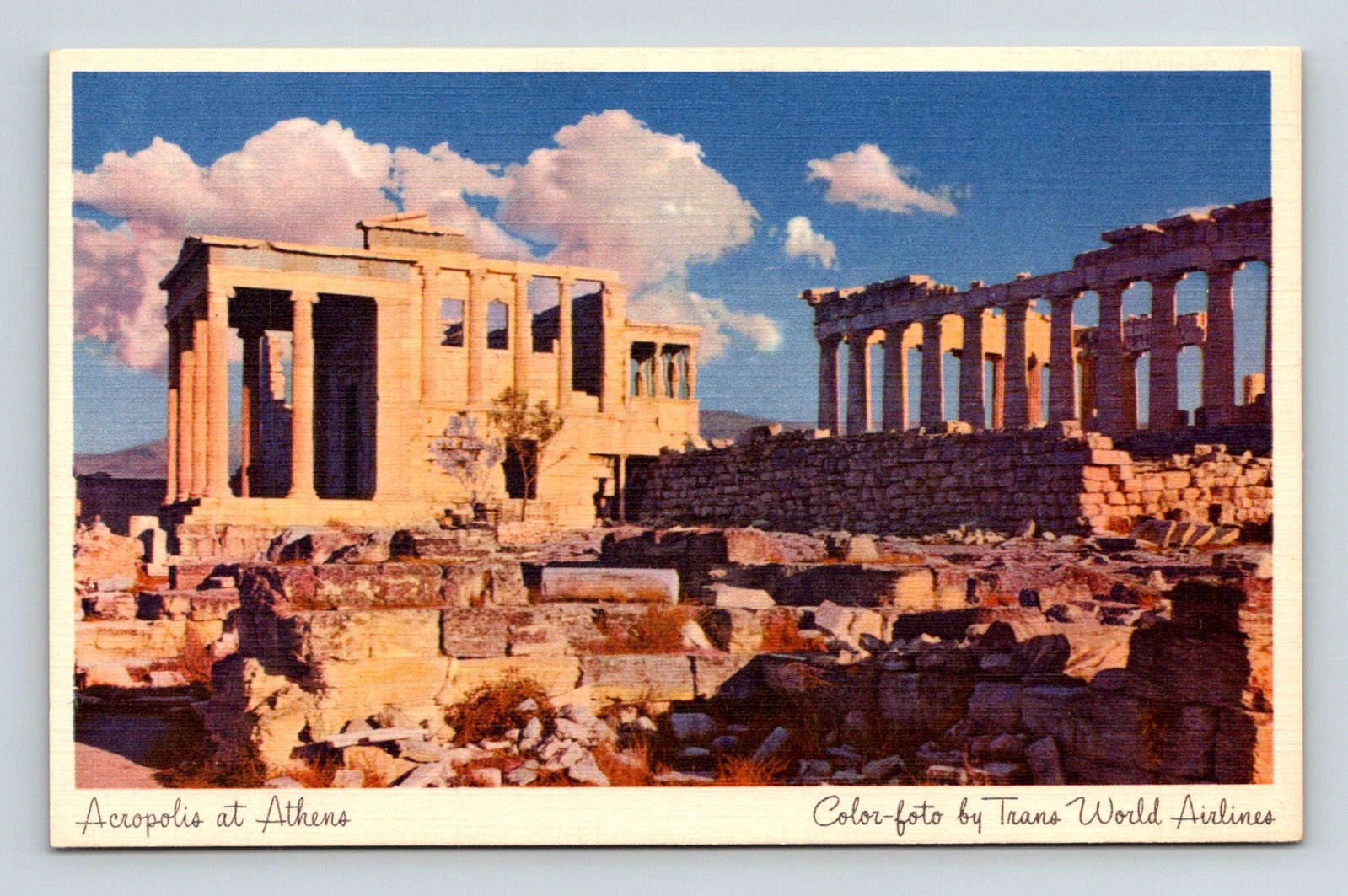 Athens Greece Acropolis Historical Ancient Landmarks Linen UNP Postcard ...