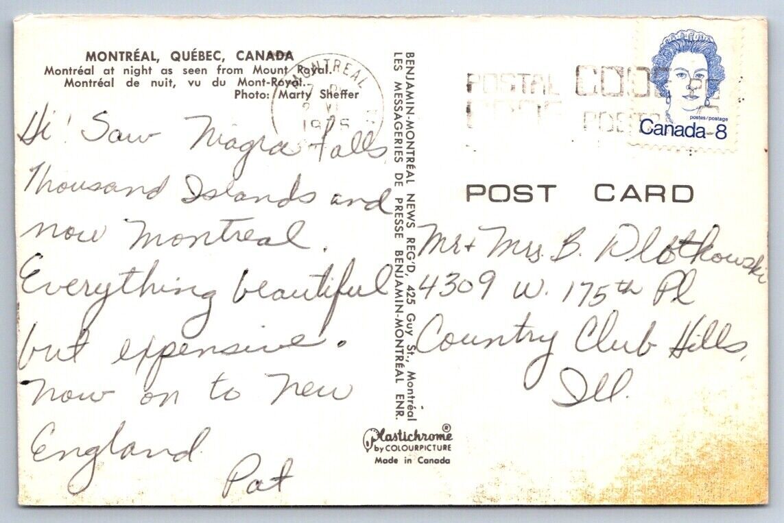 Aerial Night View Of Montreal From Mount Royal, Vintage 1975 Quebec ...