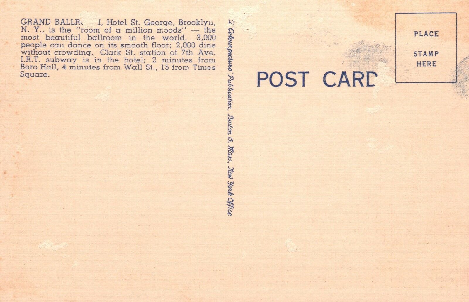 Vintage Postcard 1930's Hotel St. George Brand Colorama Ballroom ...