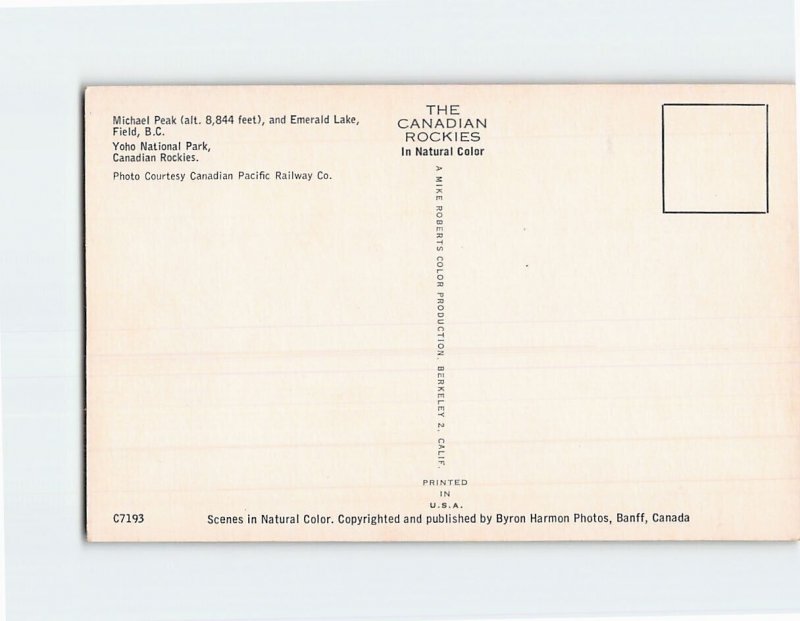 Postcard Emerald Lake and Michael Peak, Yoho National Park, Field ...