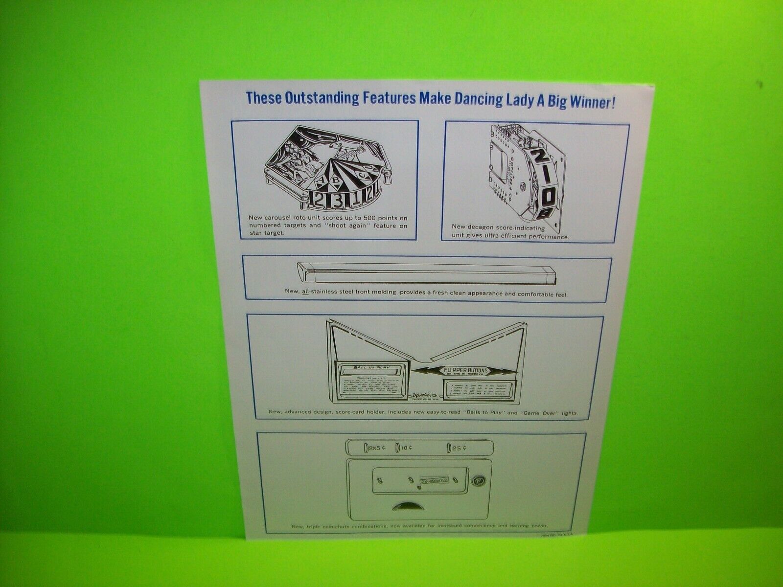 Dancing Lady Pinball FLYER Original 1967 Game Artwork Sheet Ballerina ...