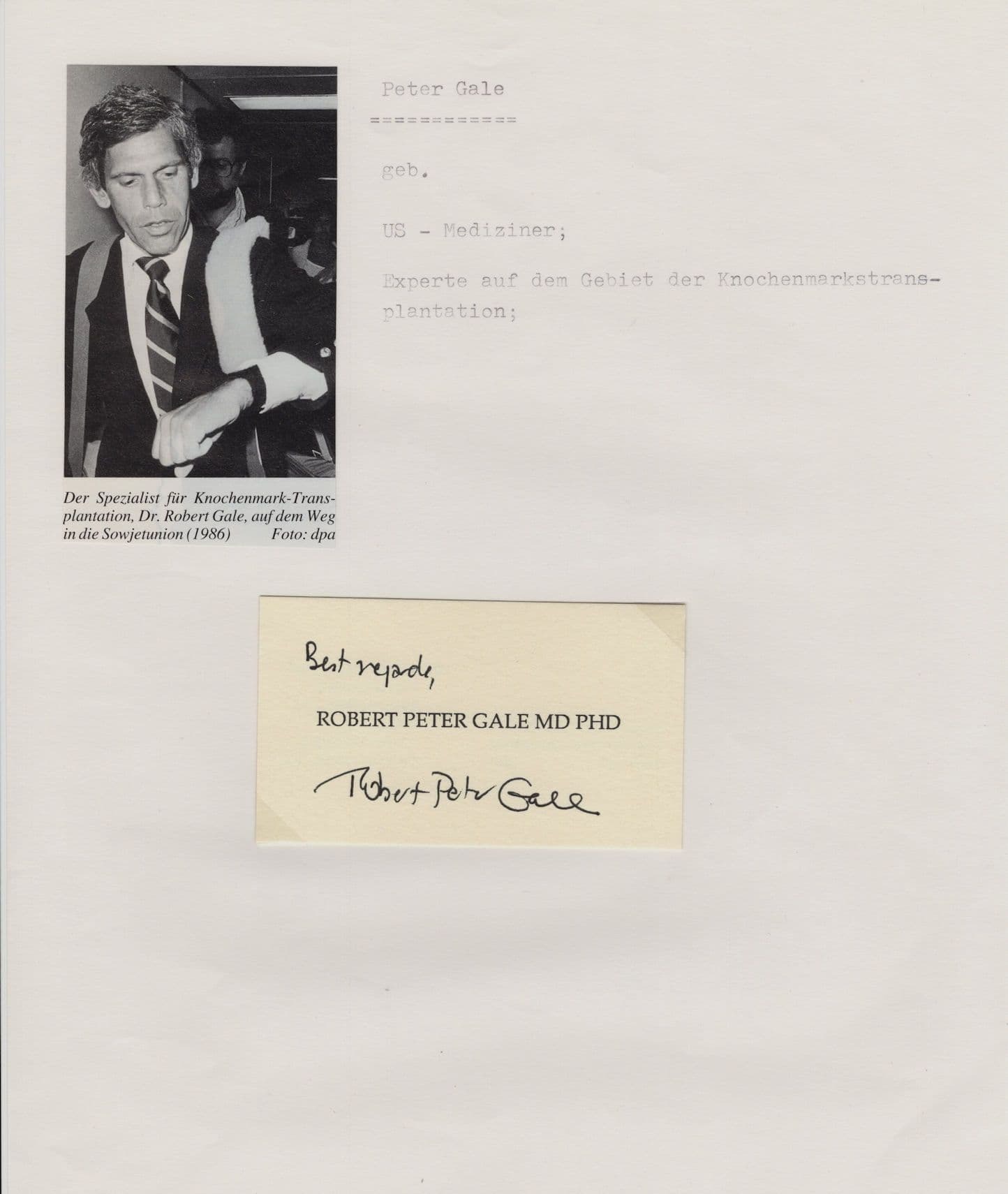 Robert Peter Gale Chernobyl American Dr Physician Autograph | Ephemera ...