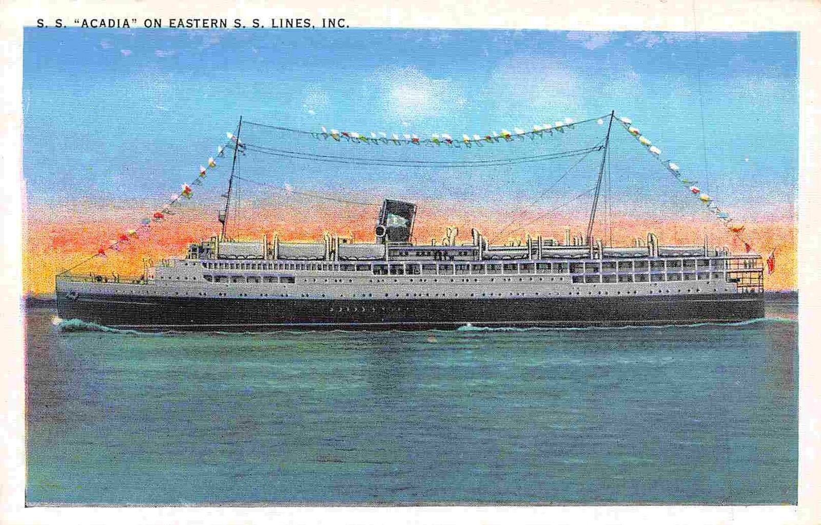 SS Acadia Ocean Liner Ship Eastern Steam Ship Lines linen postcard ...