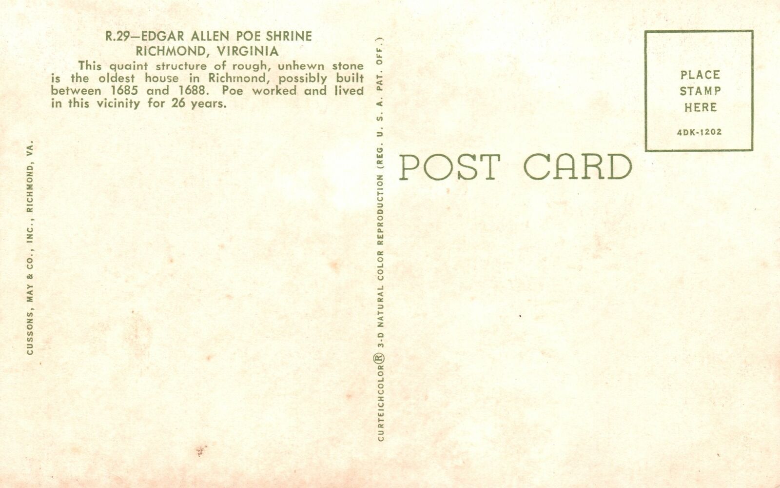 Postcard Edgar Allen Poe Shrine Quaint Structure Oldest House Richmond ...