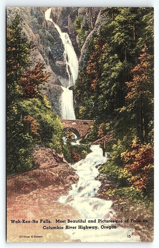1930s Wah-Kee-Na Falls Columbia River Highway Oregon Waterfall Postcard ...
