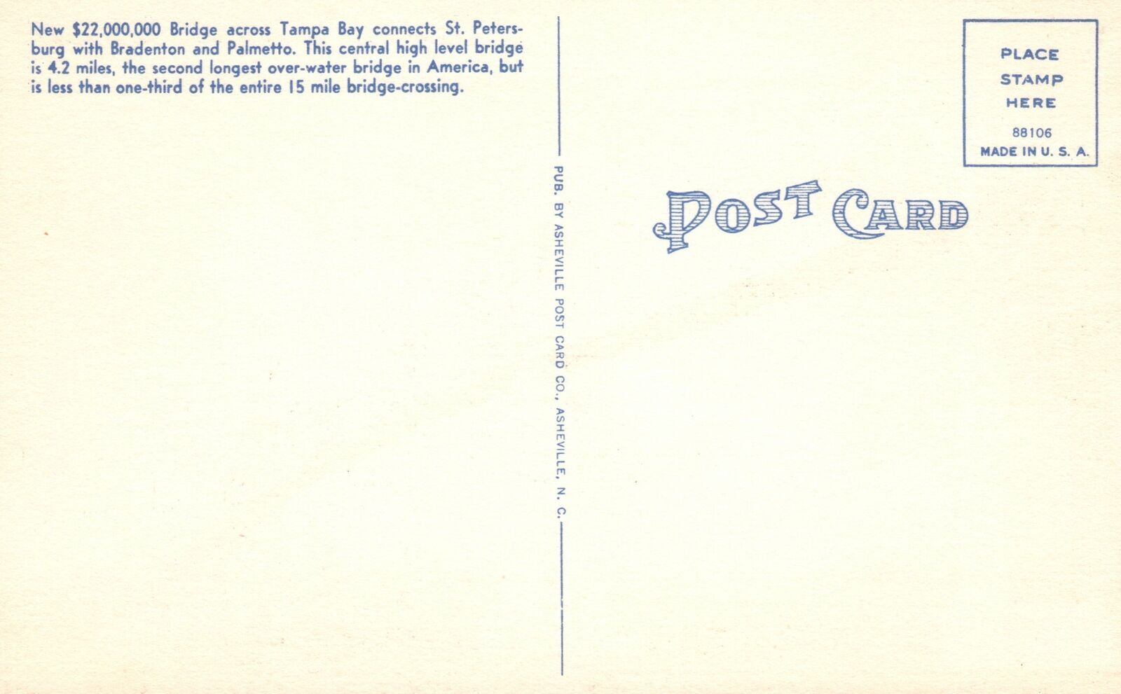 Vintage Postcard Sunshine Skyway Central High Level Bridge Across Tampa ...