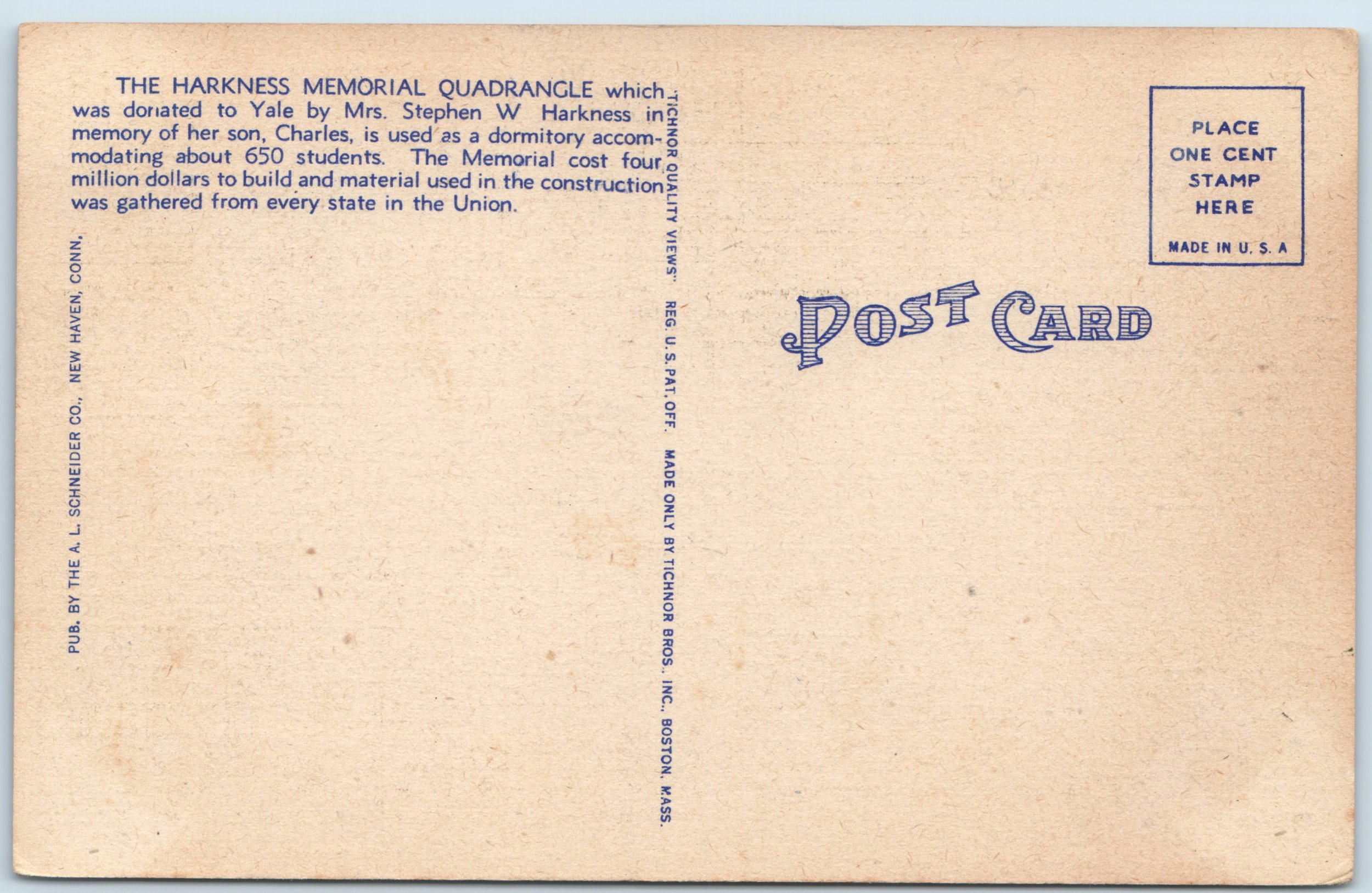 c1940s New Haven, CT Yale University Wrexham Tower Harkness Memorial ...