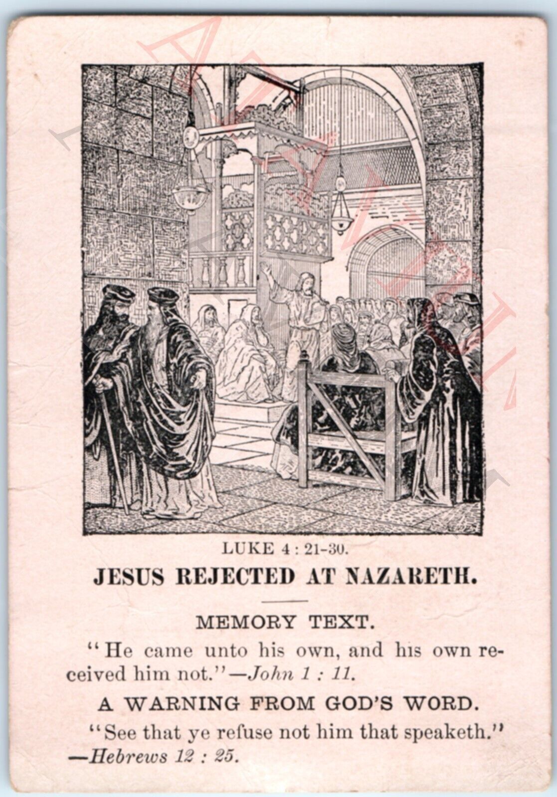 May 1894 Jesus Rejected Nazareth Picture Lesson Religious Card Bible ...