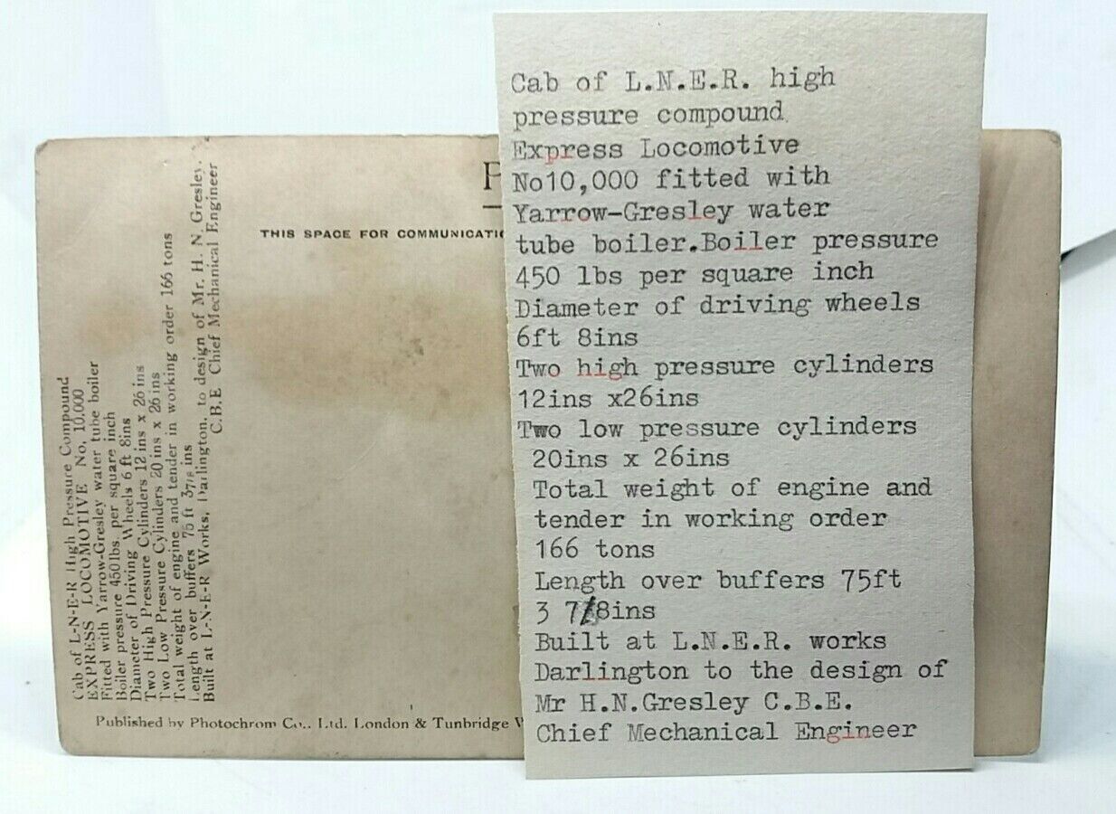 Cab of LNER High Pressure Compound Express Locomotive no 10000 Vintage ...