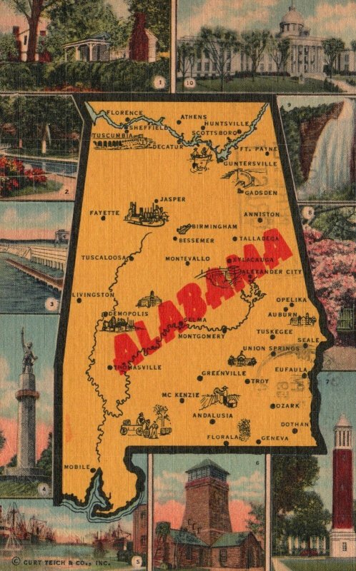 Vintage Postcard 1959 State Map Historical Landmarks & Buildings ...