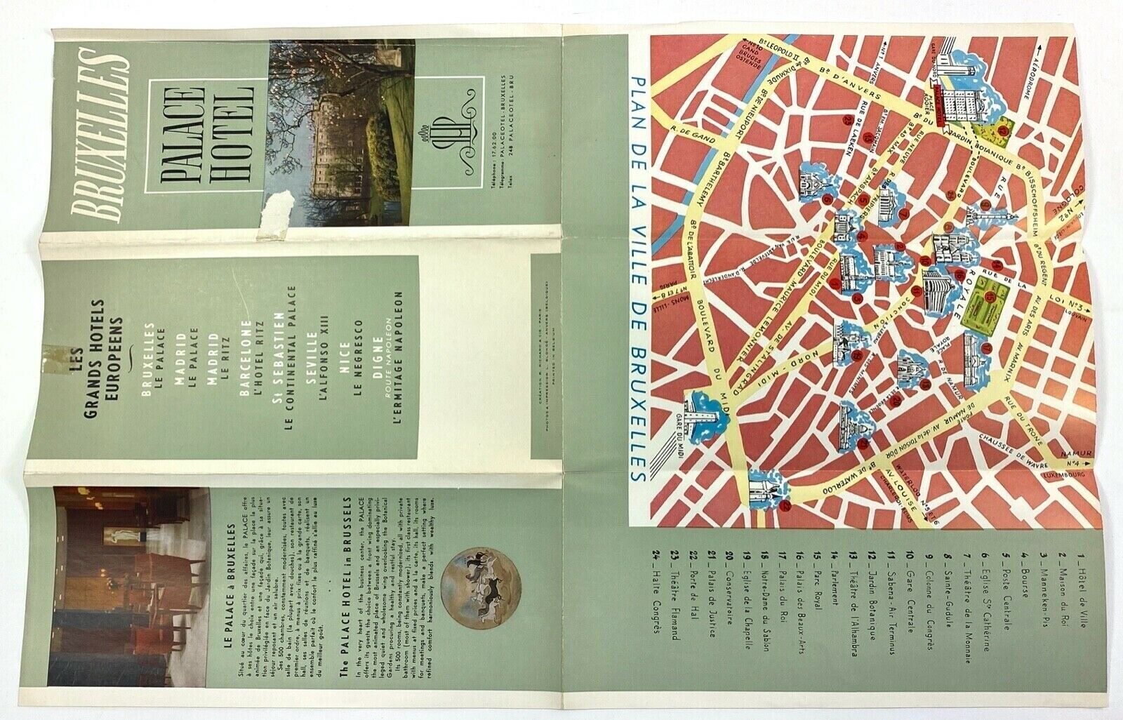 c1950's Vintage • Brussels Palace Hotel • Bruxelles • Fold-out Brochure ...