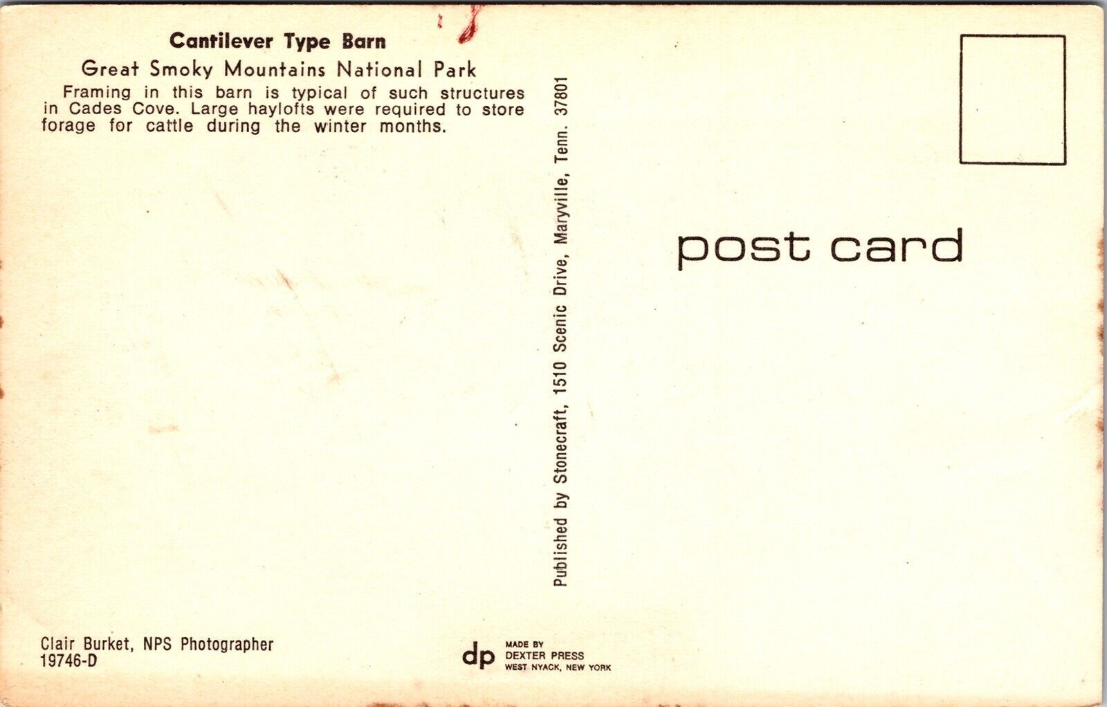 Cantilever Type Barn Great Smoky Mountains National Park Barn Unp ...