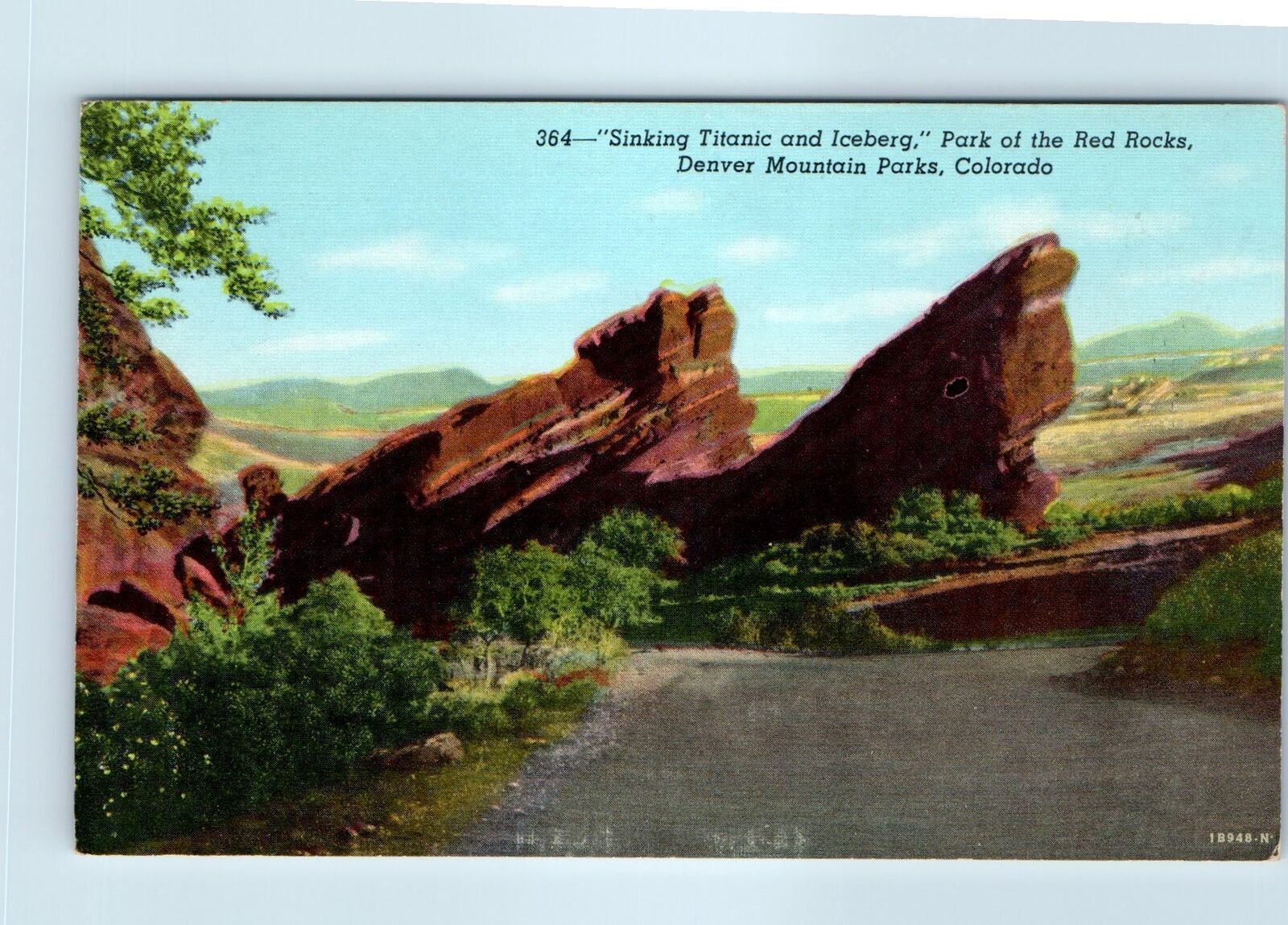 c1940s Denver, CO Red Rocks Park Sinking Titanic Iceberg Linen PC Colo ...