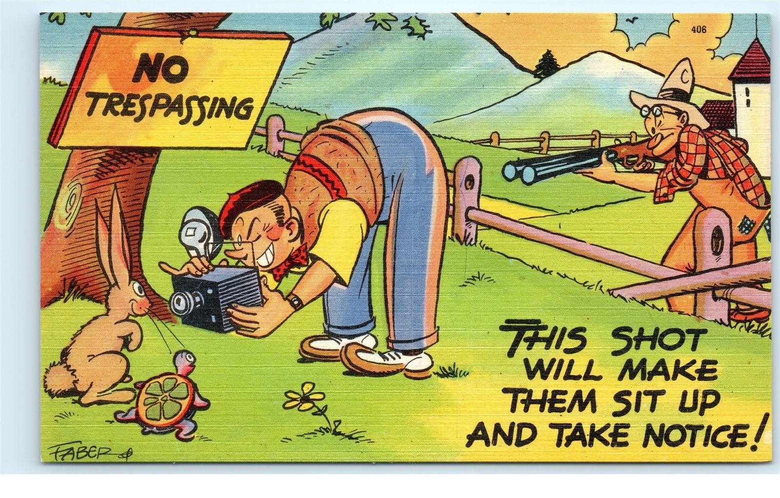 Vintage Postcard Faber Comic No Trespassing Tourist Hillbilly with ...