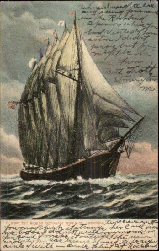 6 Mast Full Rigged schooner Addie M. Lawrence c1910 Postcard | Topics ...