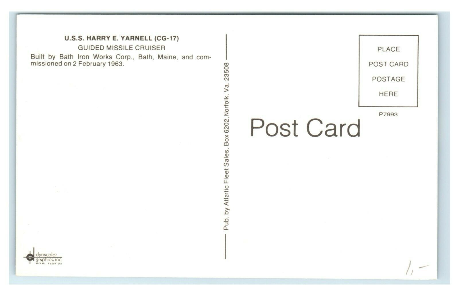 Postcard USS Harry E Yarnell (CG-17) Guided Missile Cruiser T79 | Other ...