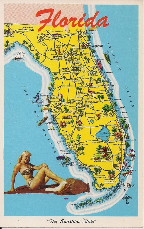 Florida Map Fl Beautiful Woman On Beach Sexy Girl Bikini Teich Color