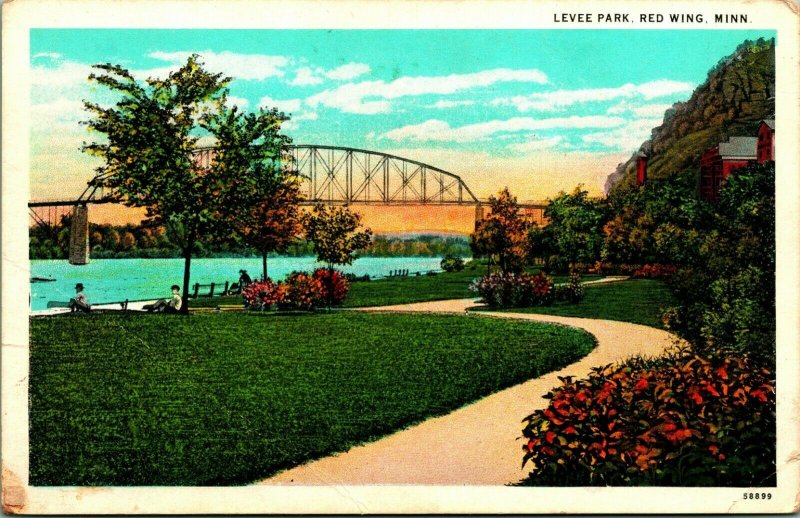 Red Wing MN Levee Park View Railroad Bridge Path 1920s UNP Postcard ...