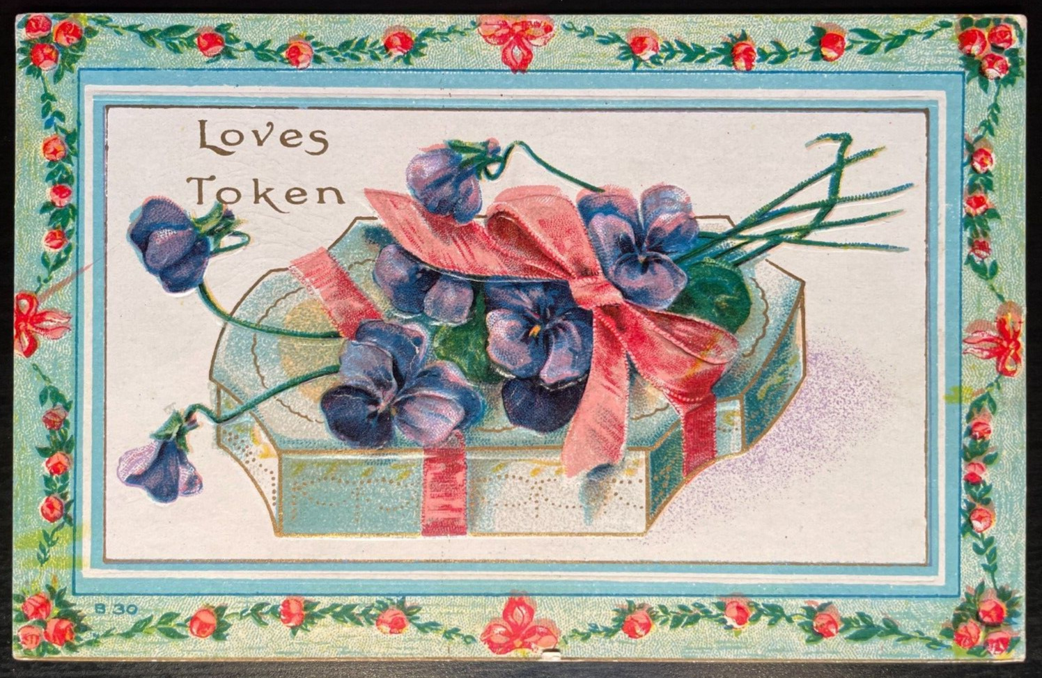 Vintage Victorian Postcard 1910 Loves Token - Violets on Candy Box ...