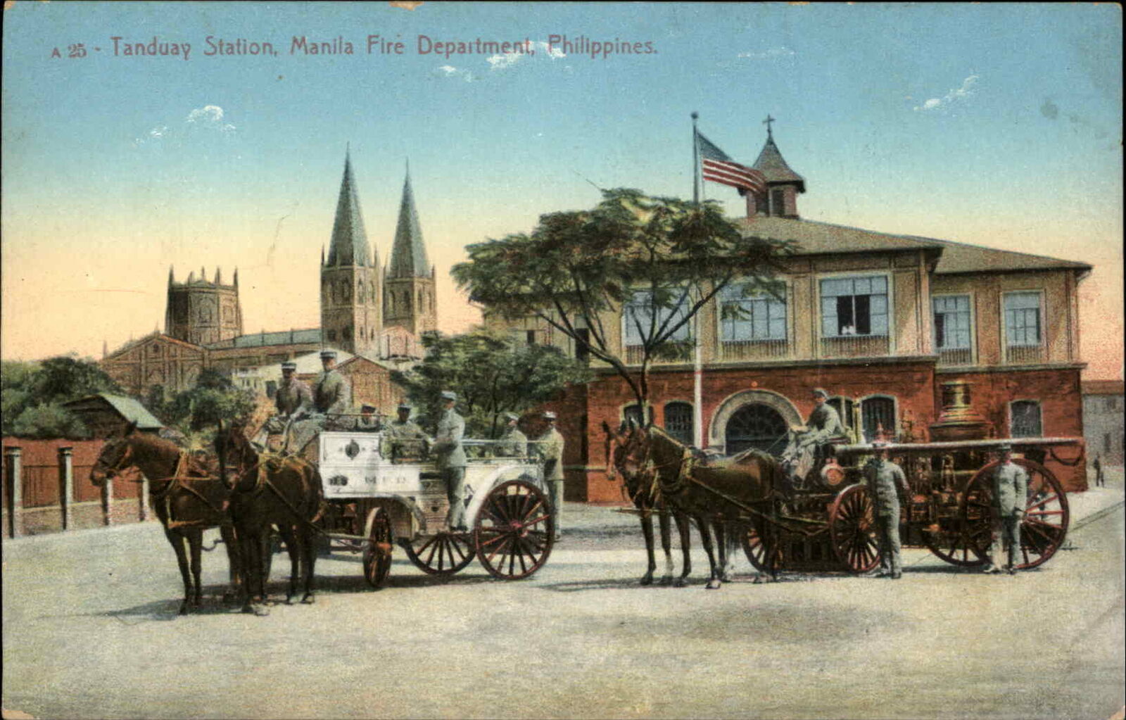 Manila Philippines Fire Engines Fire Station Horse Drawn c1910 Postcard ...