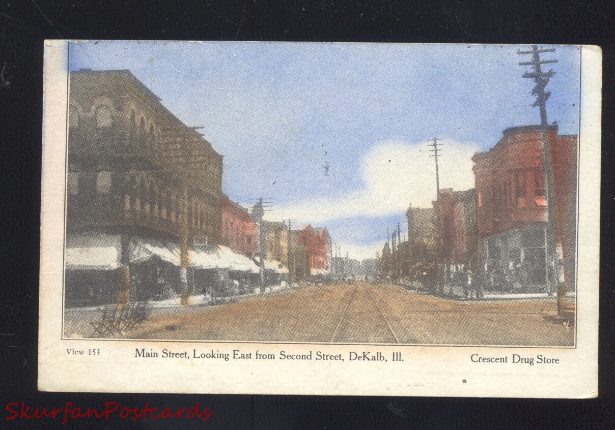 Dekalb Illinois Downtown Main Street Crescent Drug Store Postcard ...
