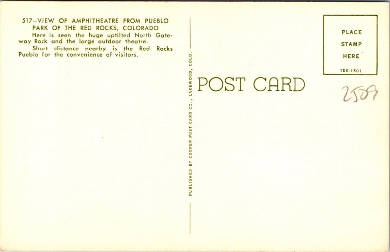 Amphitheatre from Pueblo Park of the Red Rocks, CO Postcard unused ...