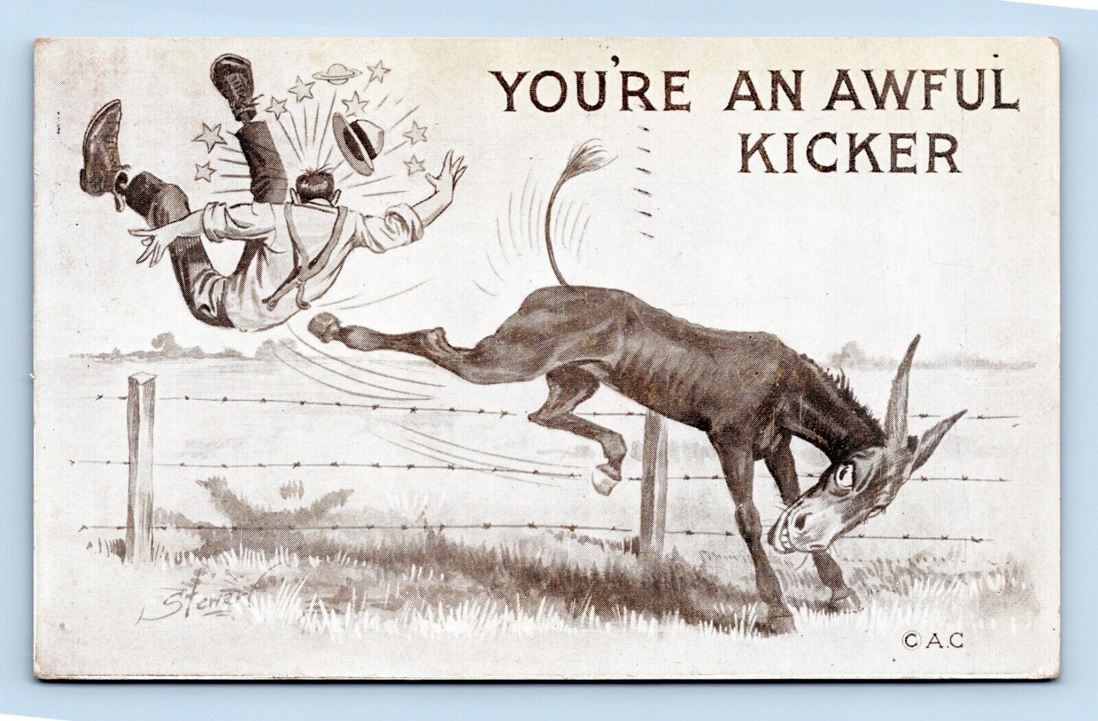 Artist Signed Stewart Comic Mule Kick Awful Kicker 1911 DB Postcard N9 ...