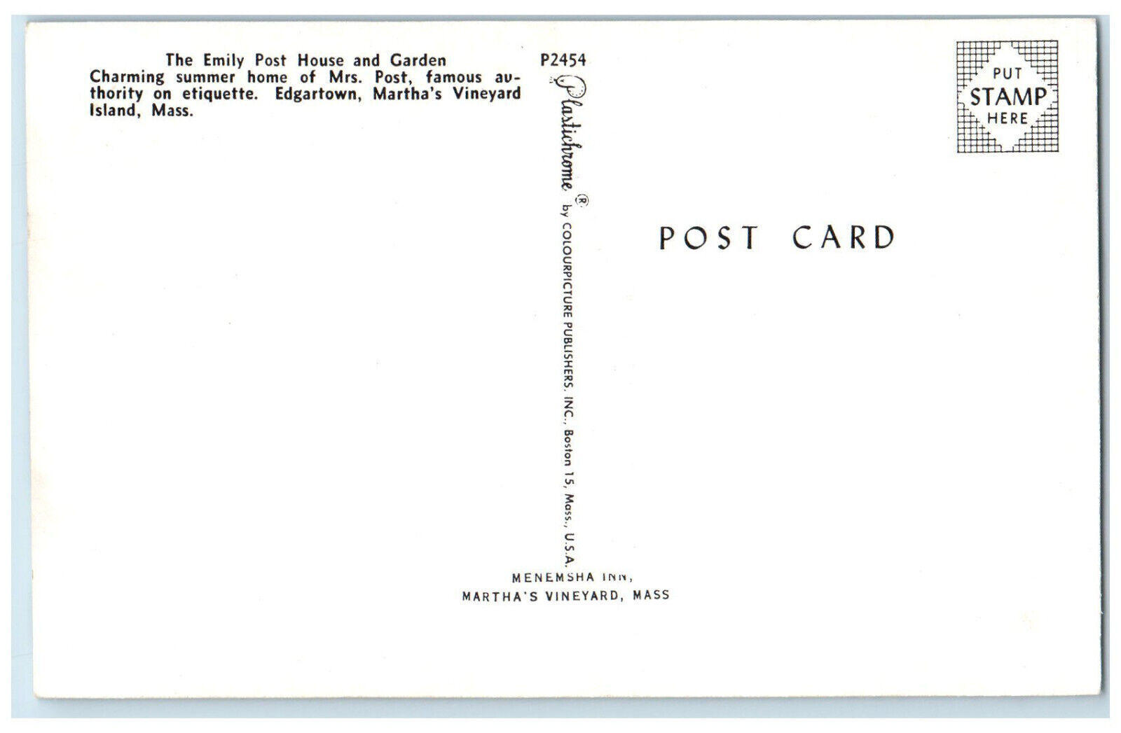 c1960's The Emily Post House and Garden Home of Mrs. Post Edgartown MA ...