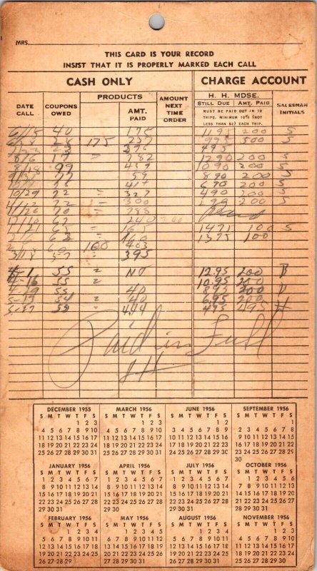 1955 Standard Coffee Company Inc Order Charge Acct Record Calendar NEW ...