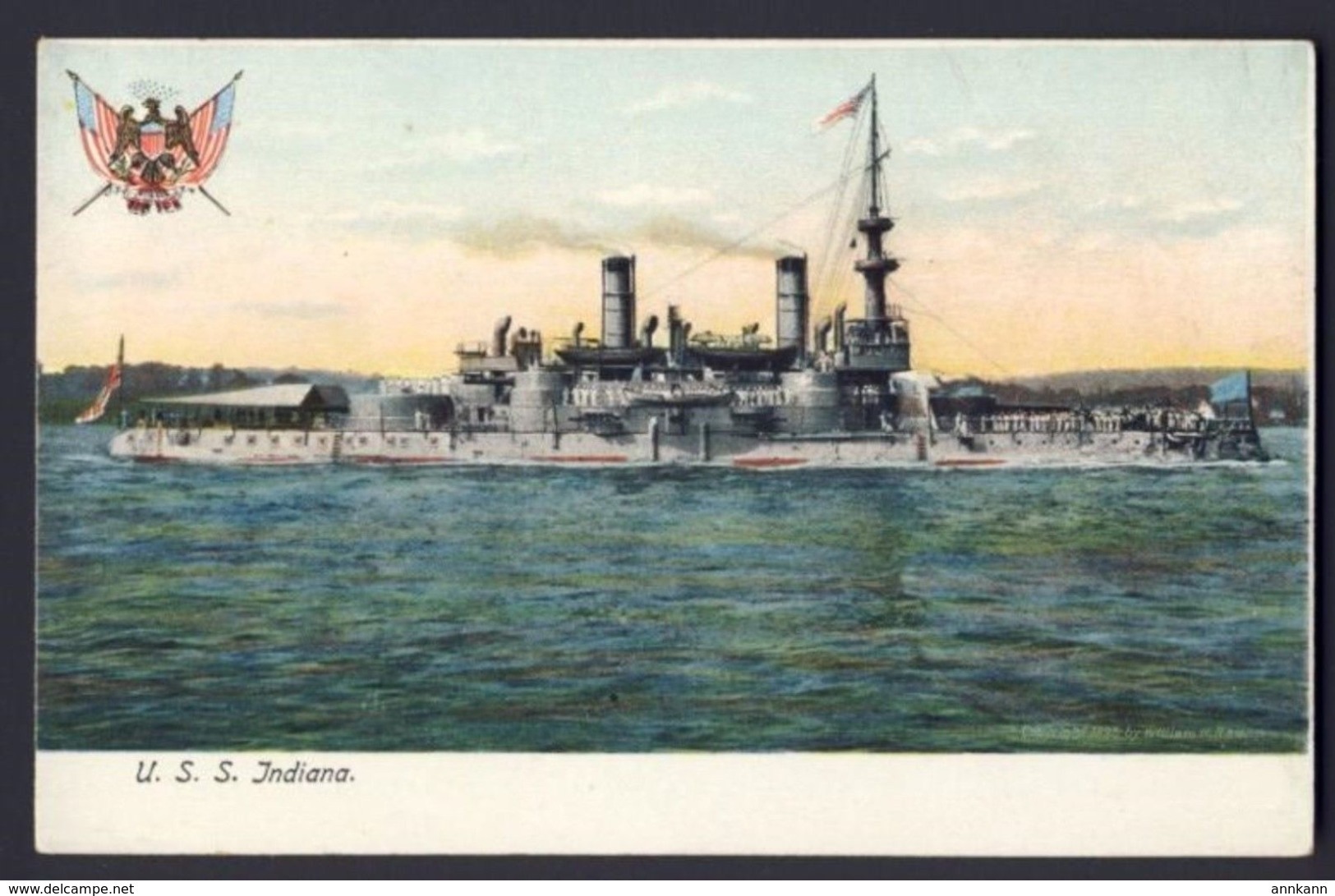 U.S.S. INDIANA - US Navy Ship Armoured Battleship, flag & eagle emblem ...