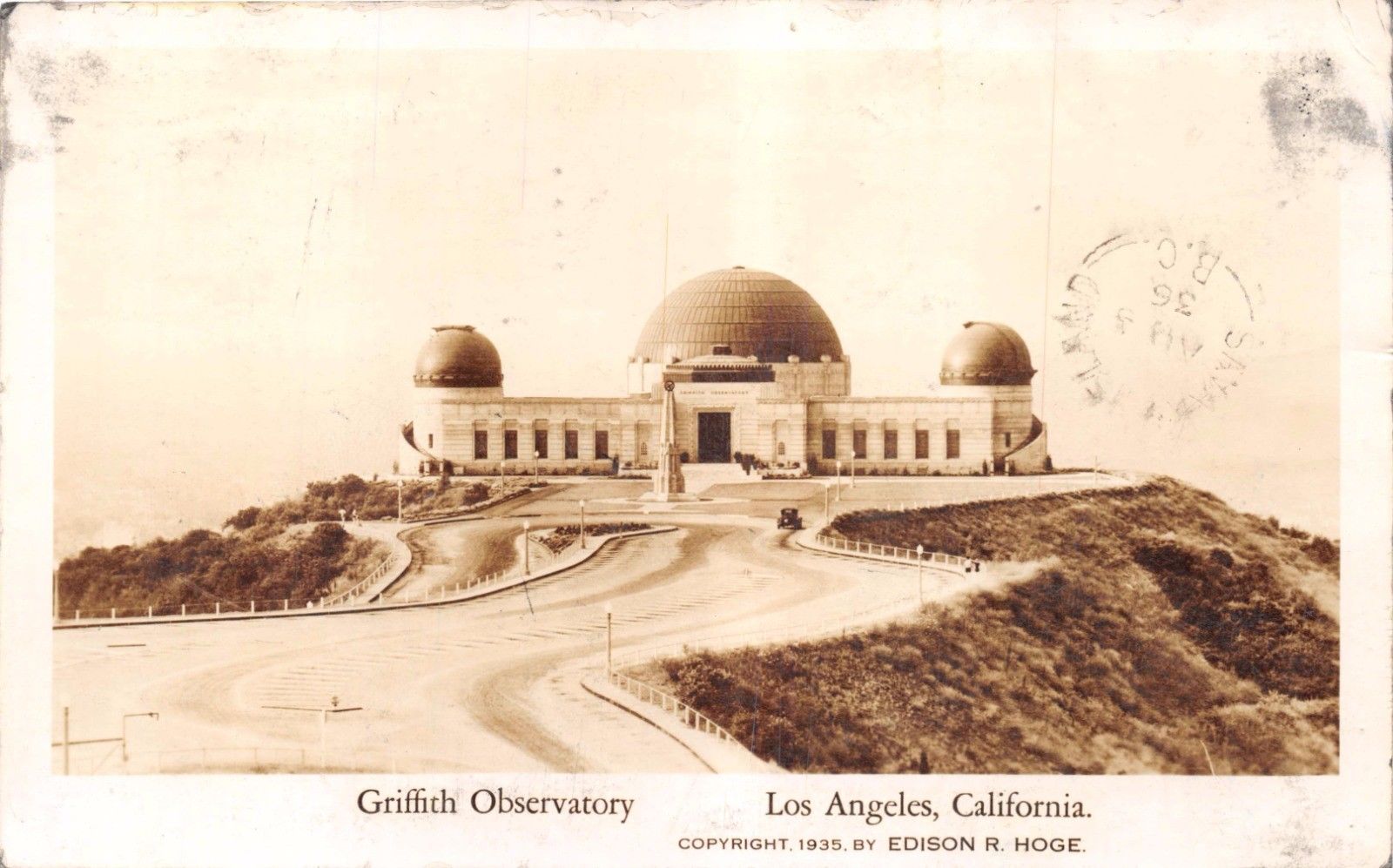 LOS Angeles Ca~Griffith Observatory~Edison R Hoge Real Photo Postcard ...