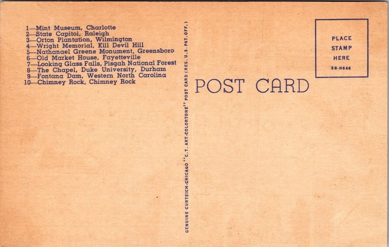 North Carolina Map Labeled Multiple Scenes Statue Church Waterfall ...