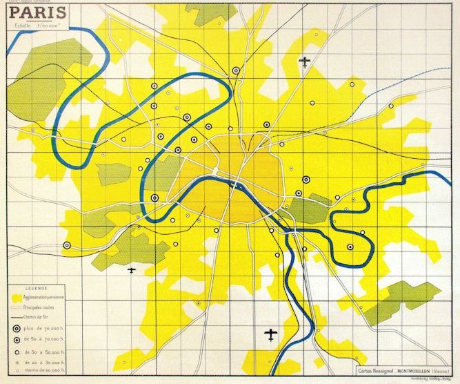 Paris Old School Map 1940s Geography Wall Chart Postcard | Topics ...