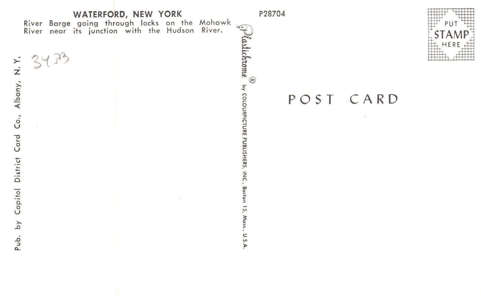 Vintage Postcard River Barge Going Locks Mohawk River Near Hudson River ...