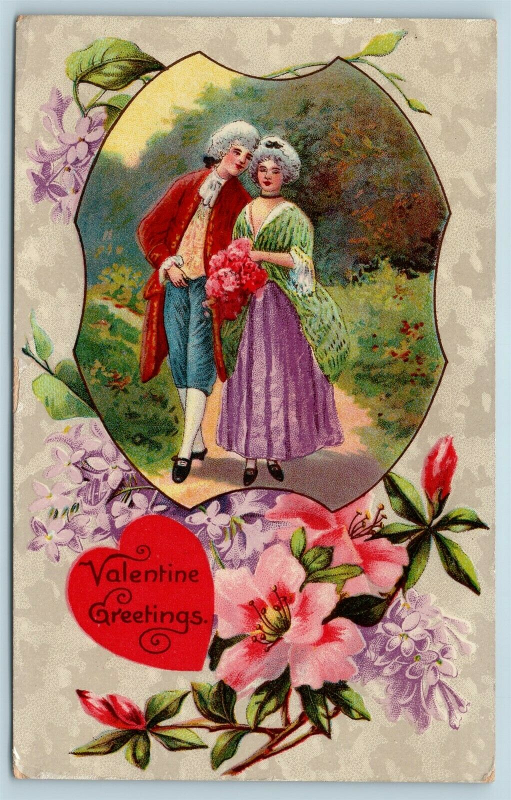Postcard Valentines Greetings Colonial Couple On A Stroll Gottschalk ...