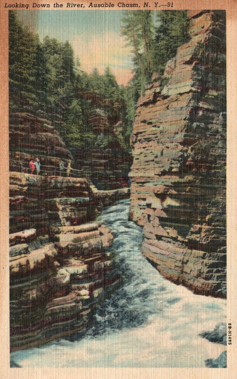 Vintage Postcard Looking Down The River Rocky Bed River Ausable Chasm ...