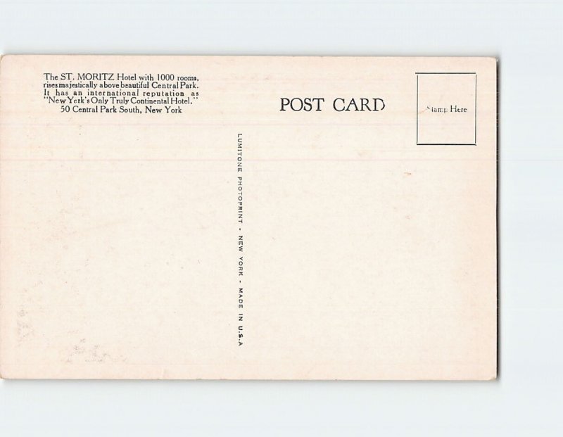 Postcard The St. Moritz Hotel on the Park, Manhattan, New York | United ...